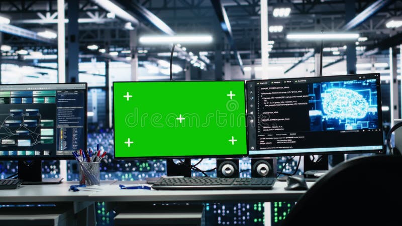 Chroma Key Isolated Screen Computers Managing Data Center Gear Using AI ...