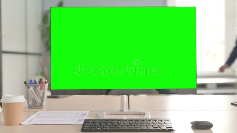 Computer With Green Screen In Office Chroma Key Stock Video Video Of Indoors Closeup 259081859