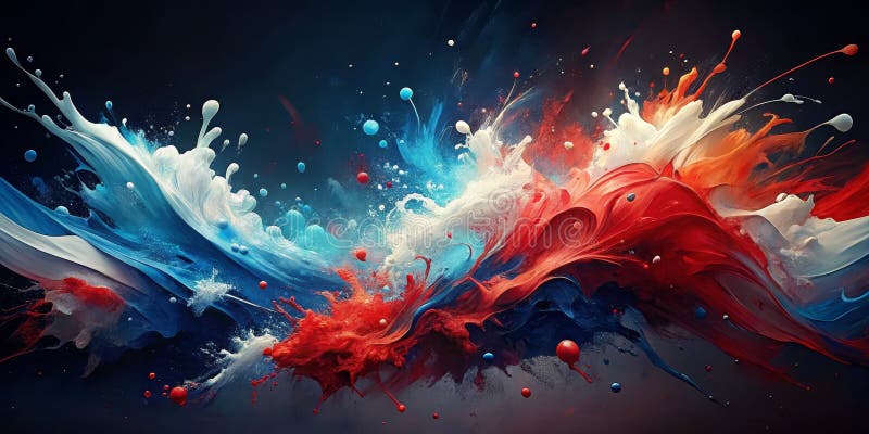 Chromatic Collision Abstract Paint Splash, Red, Blue, White Stock ...
