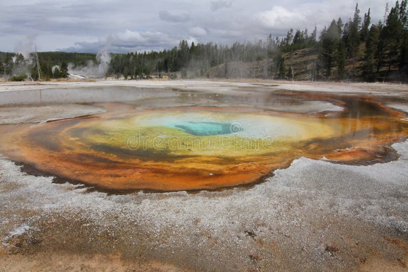 Chromatic Pool in Yellowstone Stock Photo - Image of trees, colorful ...