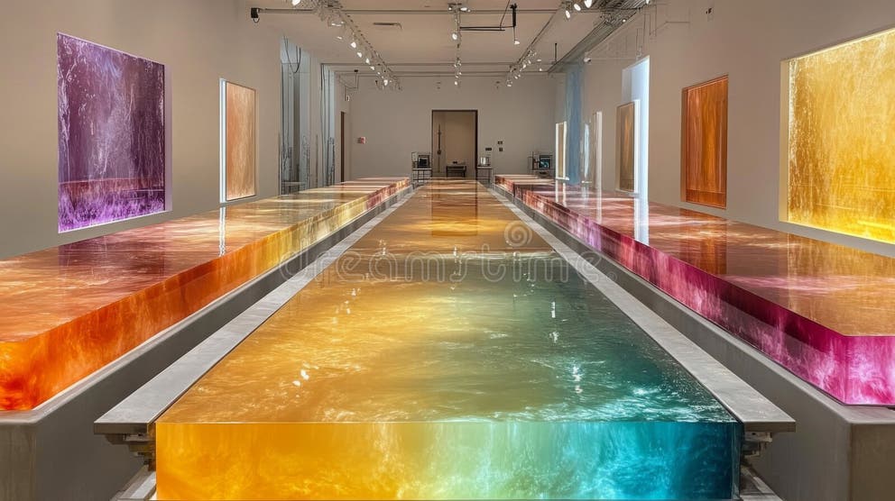 Chromatic Resin Installation Gallery Pathway Stock Illustration - Illustration of bright ...