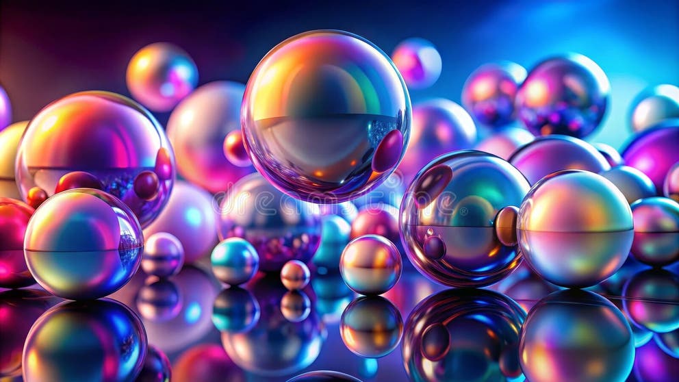 Chromatic Spheres Reflecting Iridescent Light on a Dark Surface ...