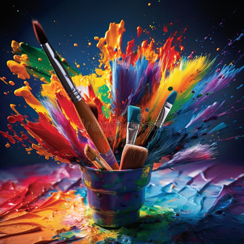Chromatic Symphony: an Explosion of Paintbrushes and Colors Stock Photo ...