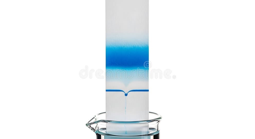 Chromatography Column Separating Blue Dyes in a Laboratory Beaker with ...