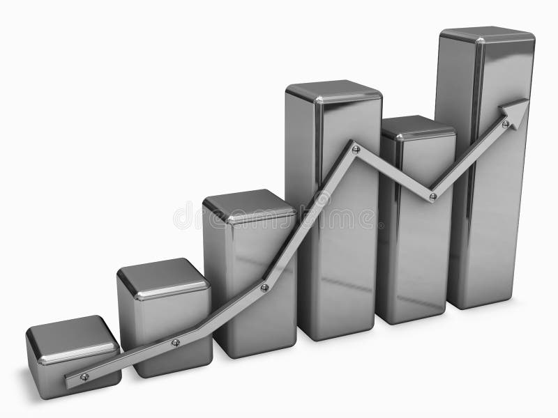 Chrome 3d graph with arrow stock illustration. Illustration of bars ...