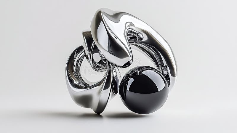 Chrome Abstract Sculpture, Studio Shot, White Background, Design Element Stock Illustration ...