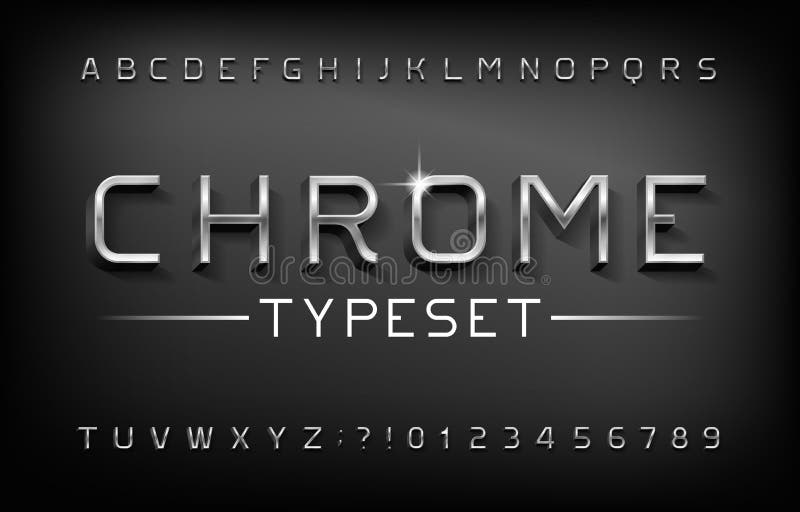 Chrome Alphabet Font. 3D Metal Letters and Numbers with Shadow Stock ...
