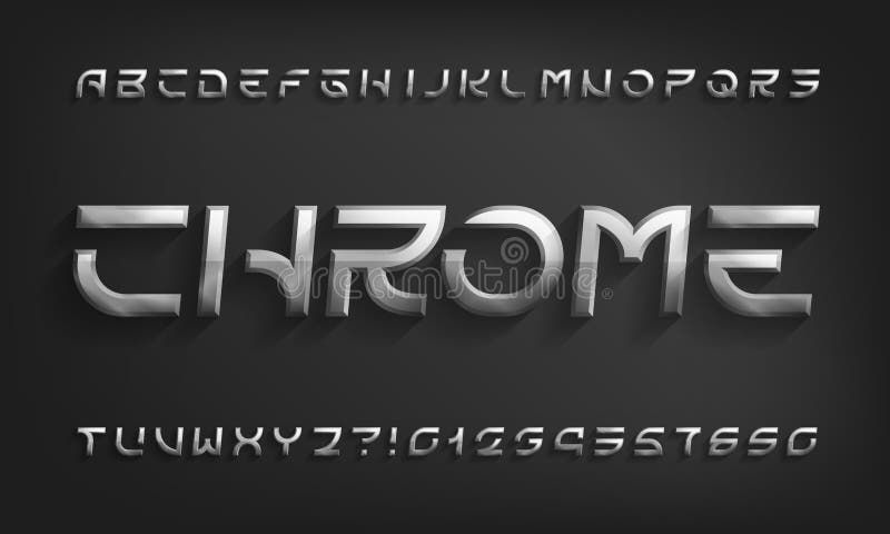 Chrome Alphabet Font. Futuristic Chrome Letters and Numbers with Shadow ...