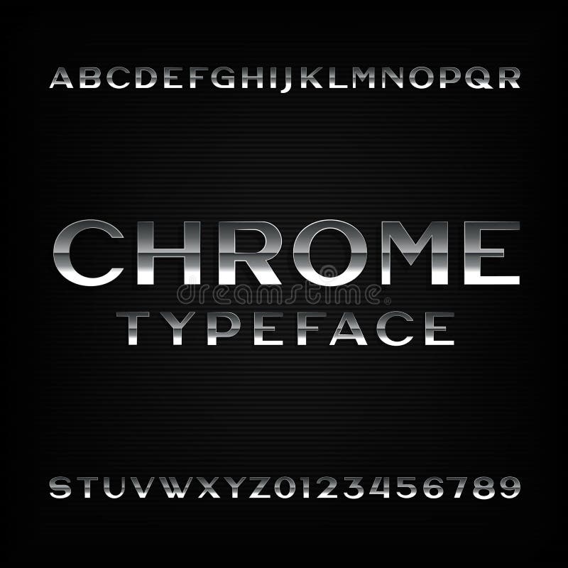 Chrome Alphabet Font. Metallic Effect Letters and Numbers Stock Vector ...