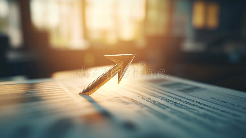 Chrome Arrow Points Up on Financial Newspaper Stock Illustration ...