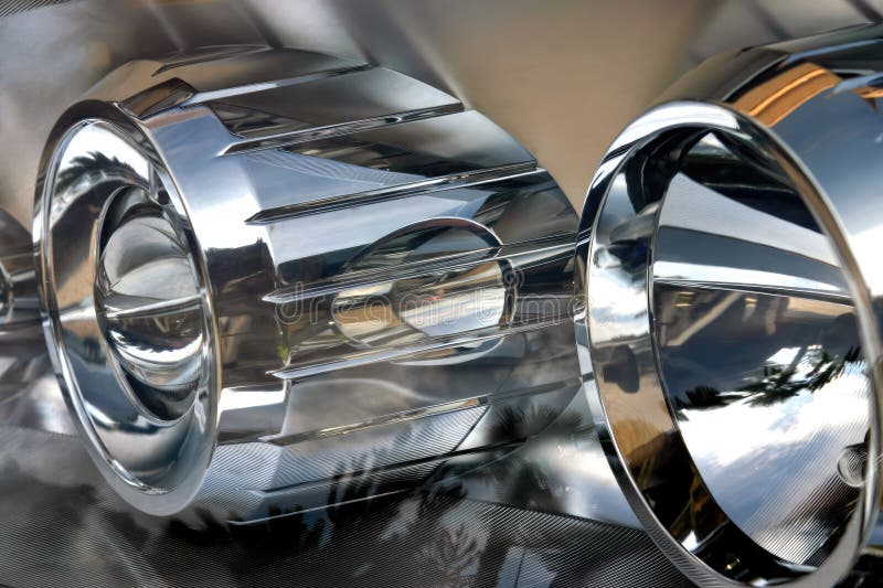 Chrome Car Headlights Reflecting Surrounding Environment Stock Photo ...