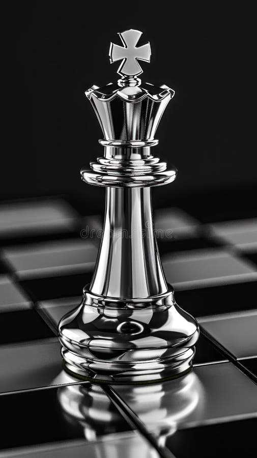 A Chrome Chess King Piece on a Chessboard, Stock Illustration ...