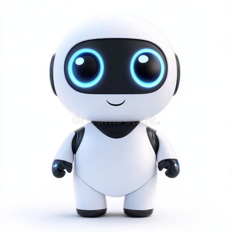 A Chrome-colored Robot with Exaggerated Blue Eyes, Standing in Front of ...