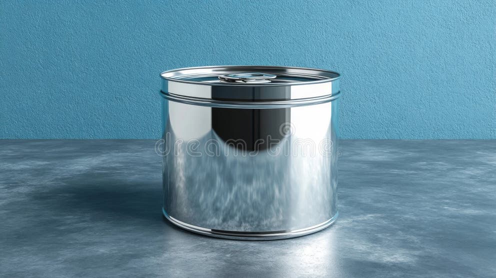 Chrome Container in a Grey Environment with Light Blue Textured ...