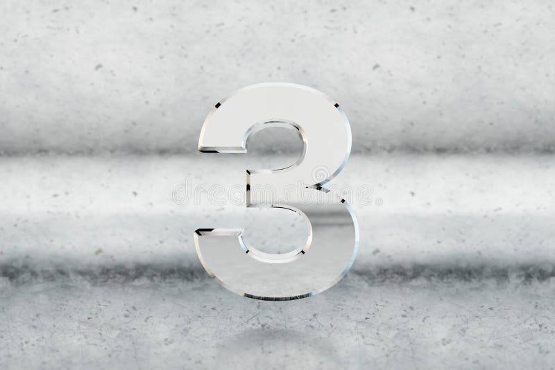 Chrome 3d Number 3. Glossy Chrome Number on Scratched Metal Background ...