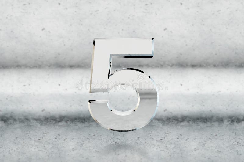 Chrome 3d Number 5. Glossy Chrome Number on Scratched Metal Background ...