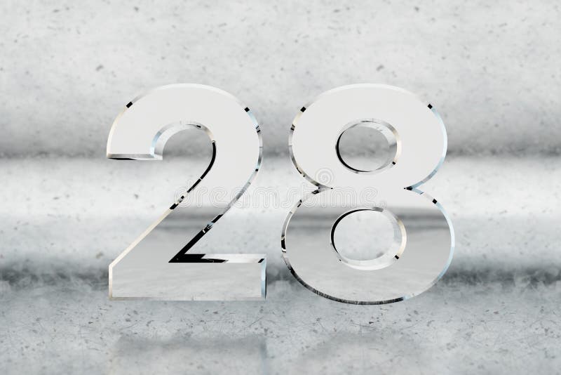 Chrome 3d Number 28. Glossy Chrome Number on Scratched Metal Background ...