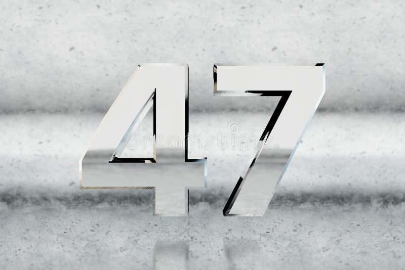 Chrome 3d Number 47. Glossy Chrome Number on Scratched Metal Background ...