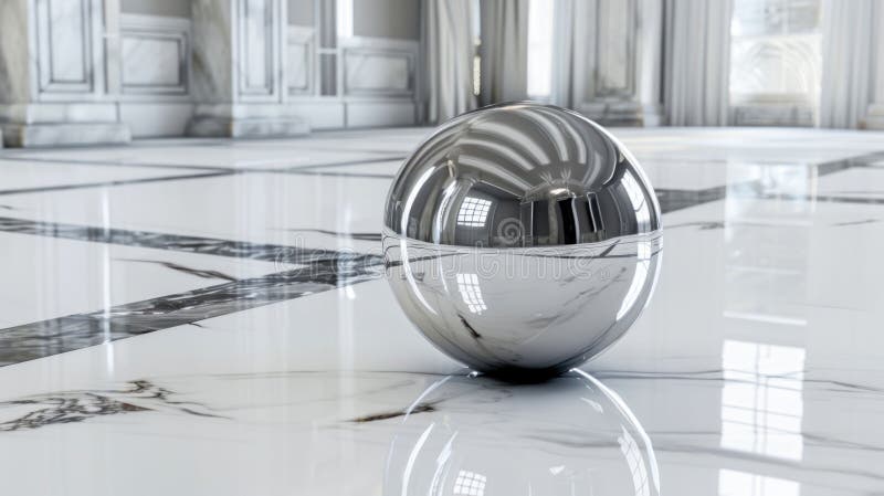 Chrome 3D Sphere on Elegant Marble Floor. Generative Ai Stock ...