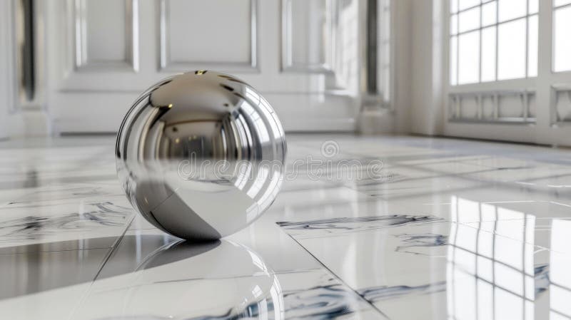 Chrome 3D Sphere on Elegant Marble Floor. Generative Ai Stock ...