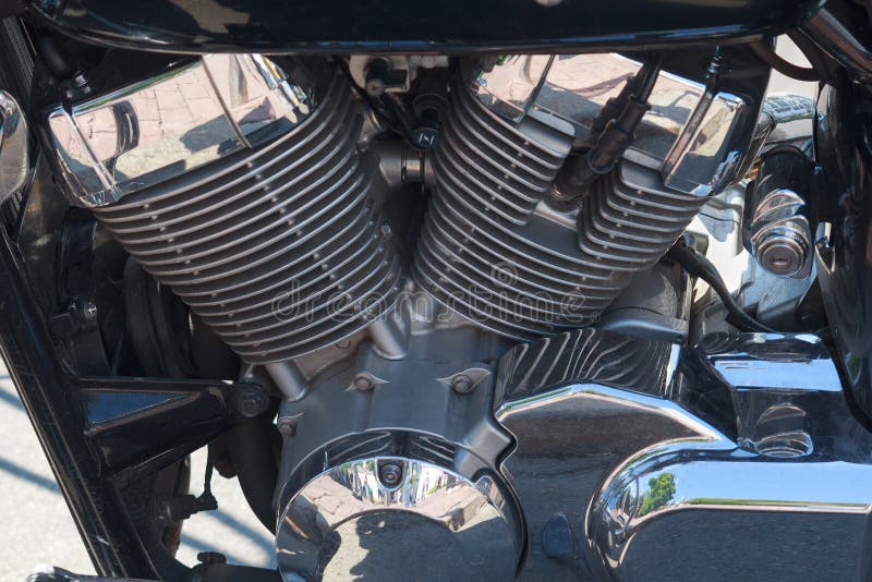 Chrome Engine Motorcycle Road Close-up Stock Image - Image of closeup ...