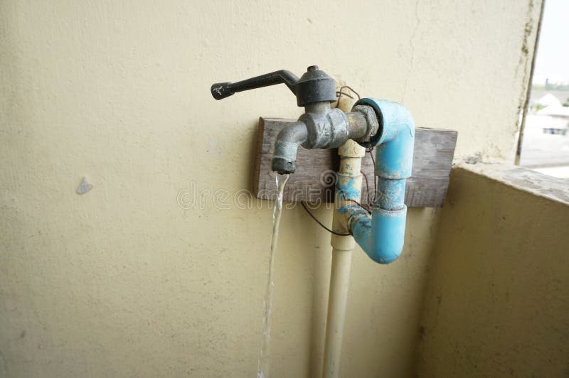 Chrome Faucet and Water Pipeline Stock Photo - Image of peeled ...