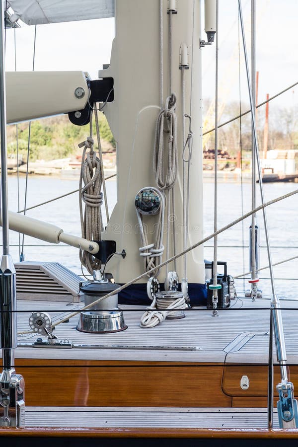 Chrome Fixtures on Modern Sailboat Stock Image - Image of ropes, mast ...