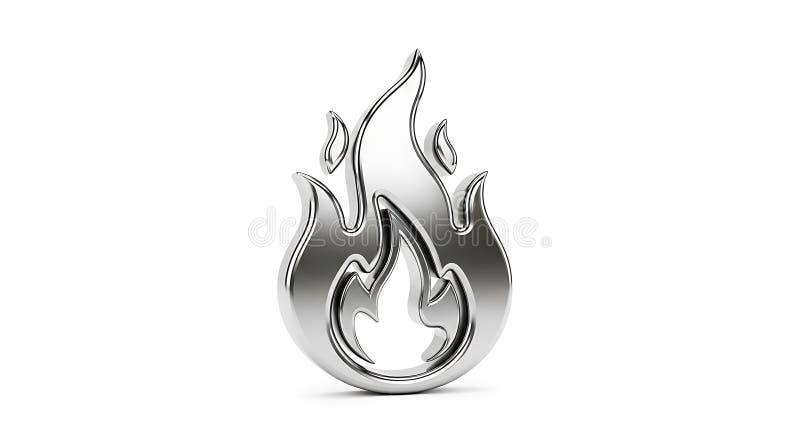 Chrome Flame Symbol with a Sleek, Reflective Surface, Set Against a ...