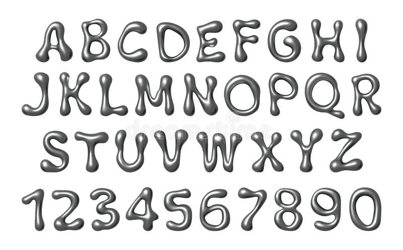 Chrome Font Metallic Liquid Y2k Style Letters Stock Vector ...