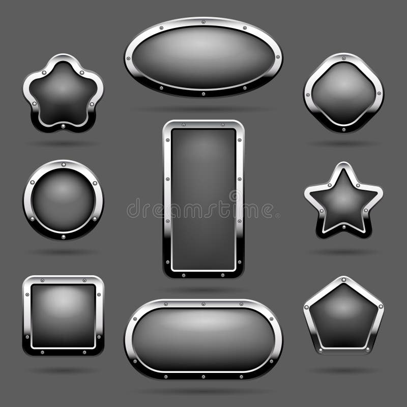 Round Chrome Button Collection on Transparent Background. Vector Metal ...
