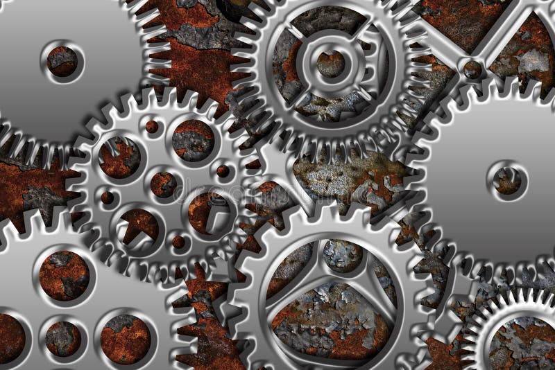 Chrome Gears on Grunge Texture Background Stock Illustration ...