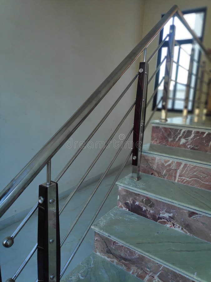 Chrome Handrail in a Modern Hotel.modern Design of Handrail Stock Photo ...