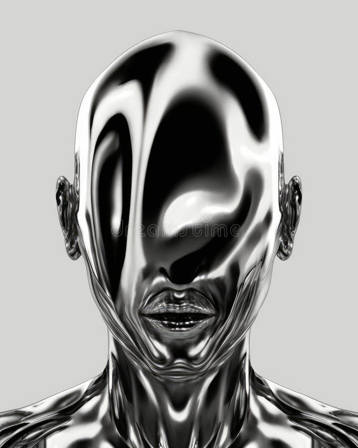Chrome Head, No Face, Flowing Skin Stock Image - Image of shiny ...