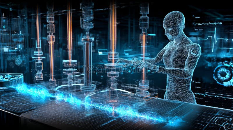 Chrome Humanoid Analyzing Diagnostics in a Tech-driven Futuristic ...