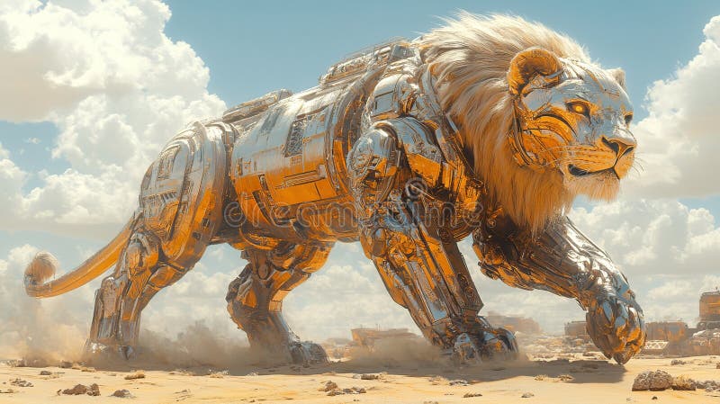 Chrome Lion Robot Walking Desert Stock Illustration - Illustration of wild, chrome: 355050080