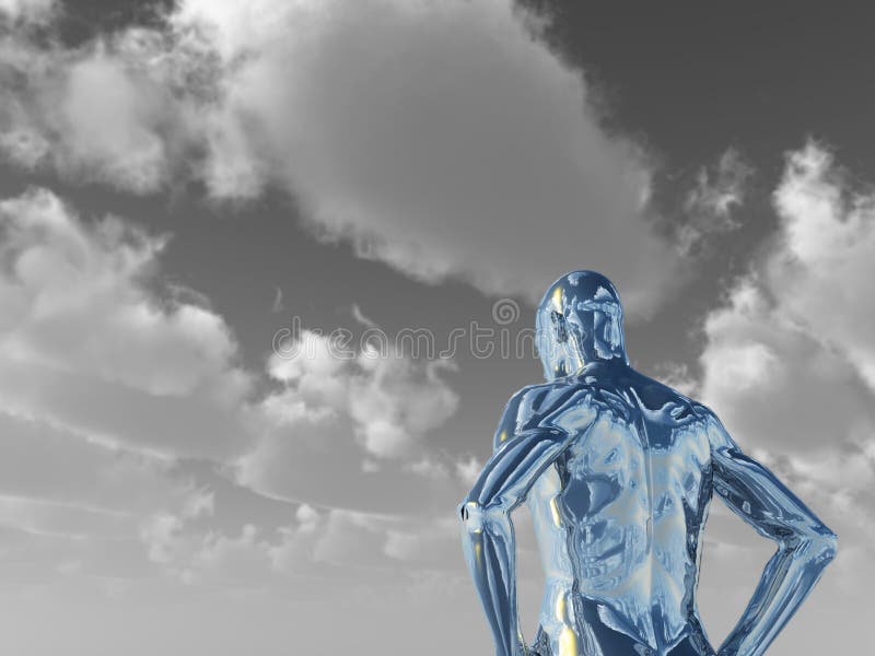 Chrome man figure stock illustration. Illustration of clouds - 5273412
