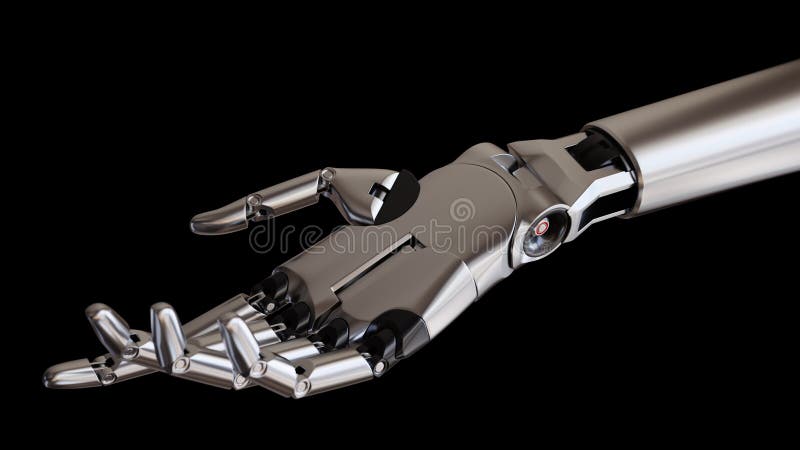 Chrome Mechanical Robotic Hand on Black Background 3d Illustration ...