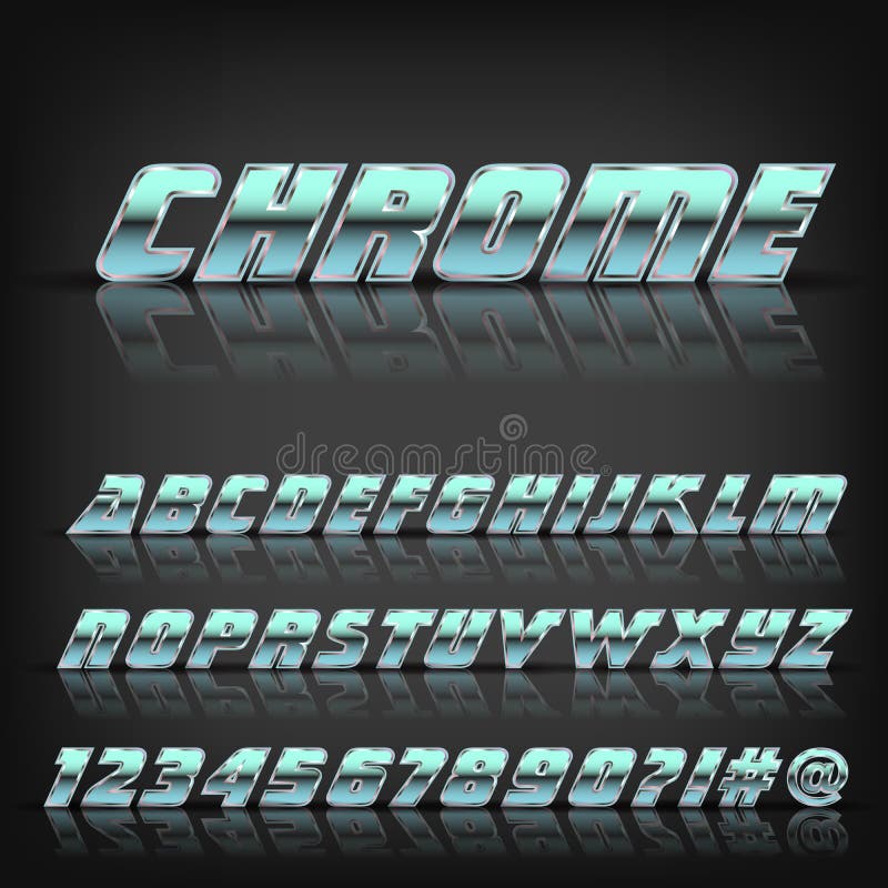Chrome Metal Alphabet and Symbols with Reflection and Shadow. Font for ...