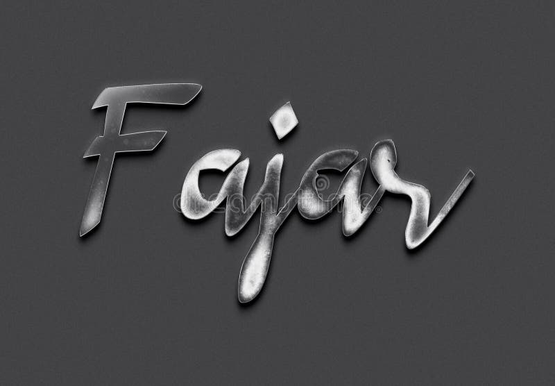 Chrome Metal 3D Name Design of Fajar on Grey Background. Stock Image ...
