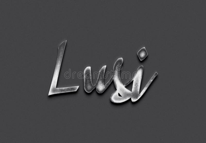 Chrome Metal 3D Name Design of Lusi on Grey Background. Stock Photo ...