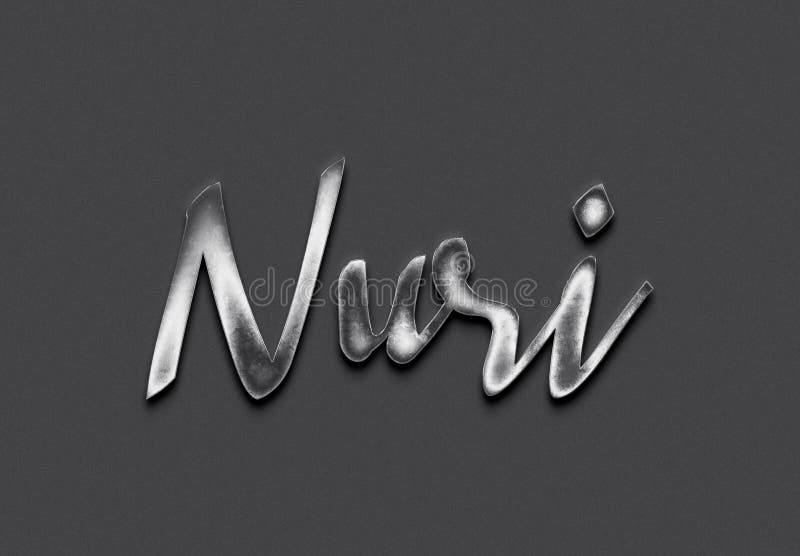 Chrome Metal 3D Name Design of Nuri on Grey Background. Stock Photo ...