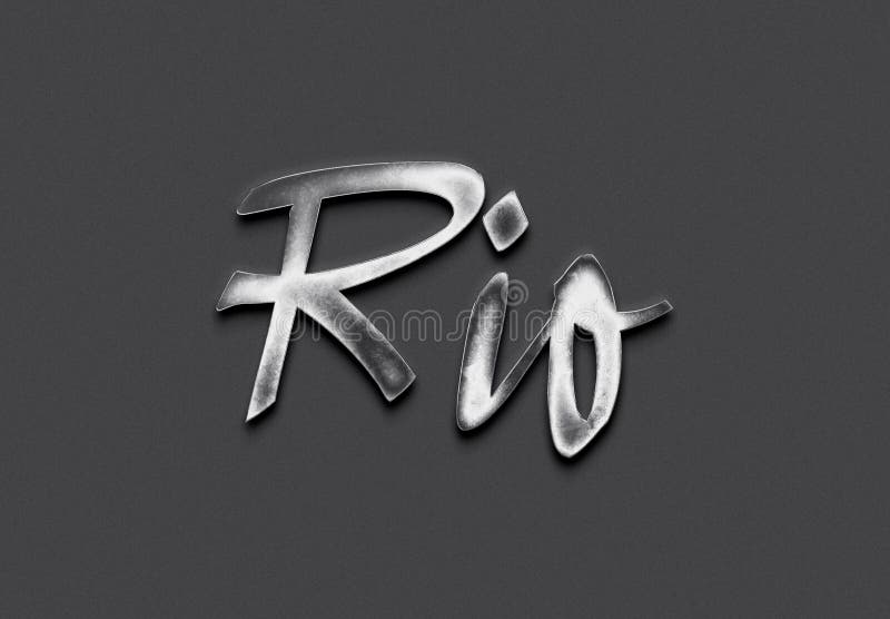 Chrome Metal 3D Name Design of Rio on Grey Background. Stock Image ...