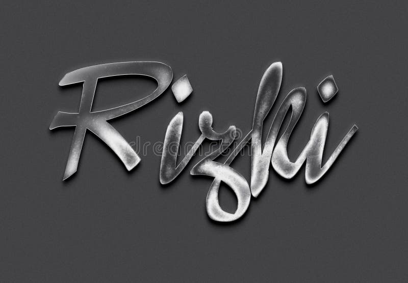 Chrome Metal 3D Name Design of Rizki on Grey Background. Stock Photo ...