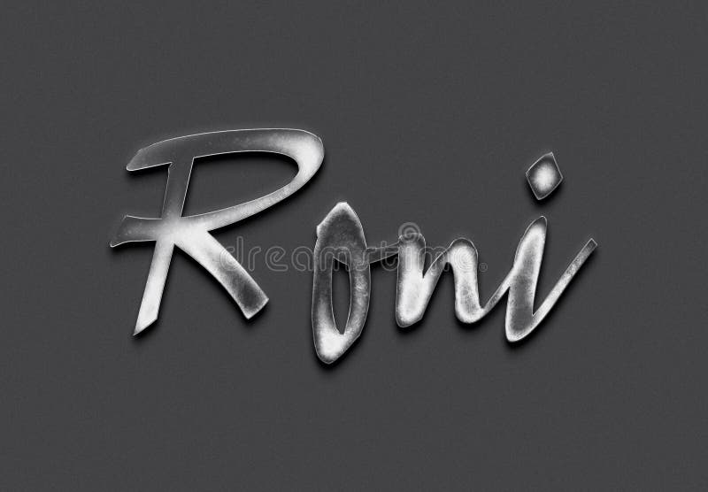 Chrome Metal 3D Name Design of Roni on Grey Background. Stock Image ...