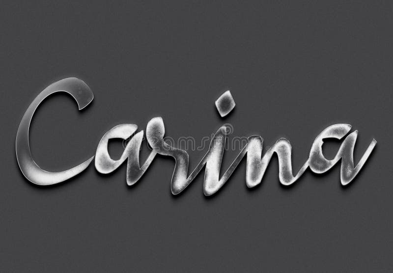 Chrome Metal 3D Name Design of Carina on Grey Background. Stock Image ...