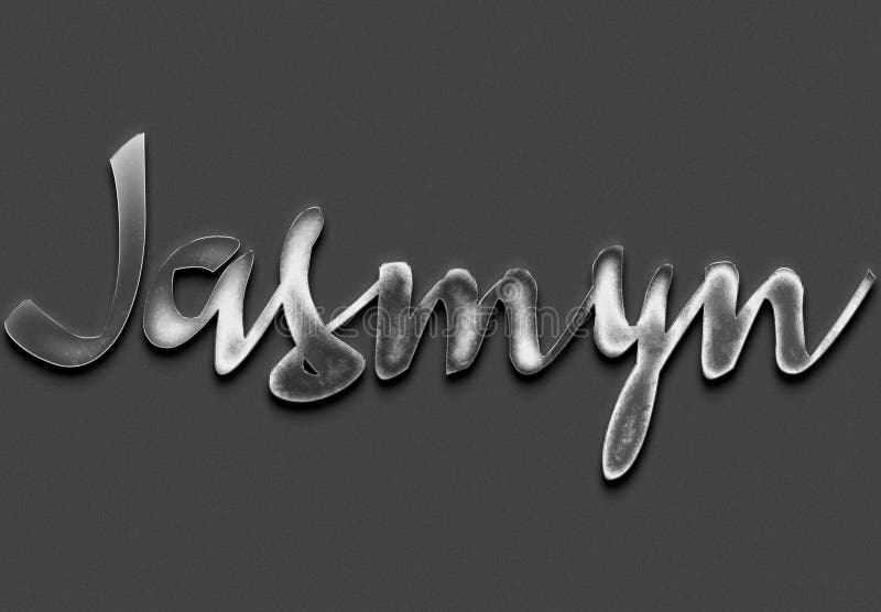 Chrome Metal 3D Name Design of Jasmyn on Grey Background. Stock Photo ...