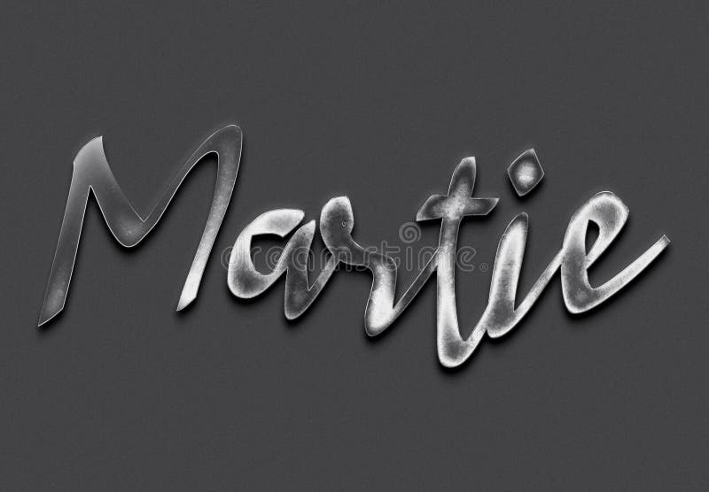 Chrome Metal 3D Name Design of Martie on Grey Background. Stock Image ...
