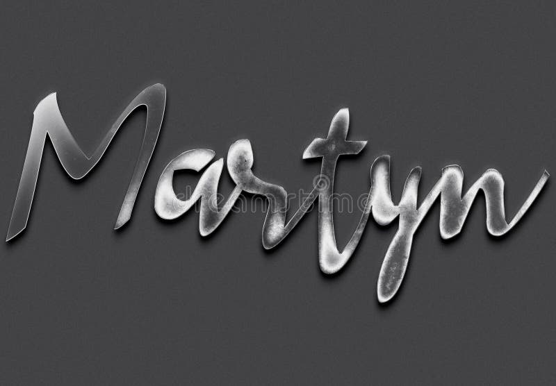 Chrome Metal 3D Name Design of Martyn on Grey Background. Stock Image ...