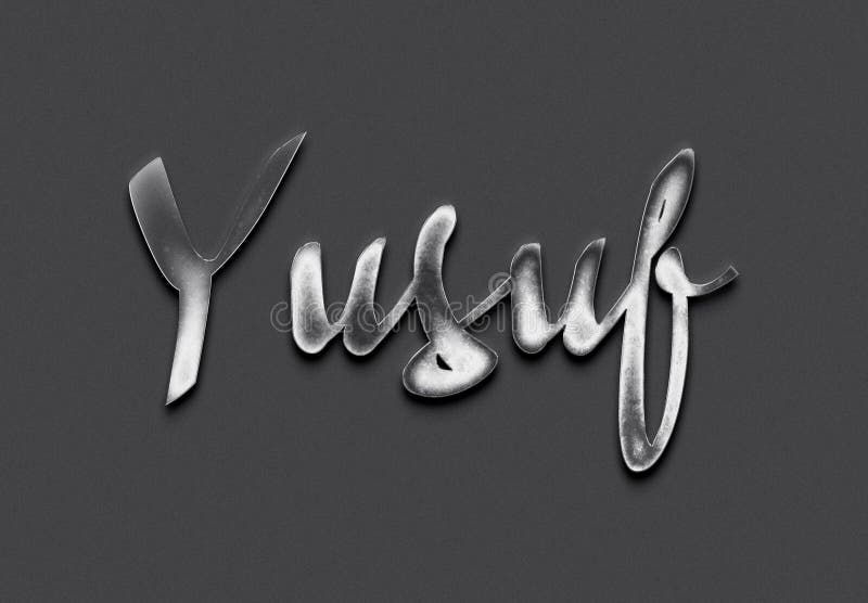 Chrome Metal 3D Name Design of Yusuf on Grey Background. Stock Photo ...