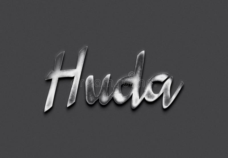 Chrome Metal 3D Name Design of Huda on Grey Background. Stock ...